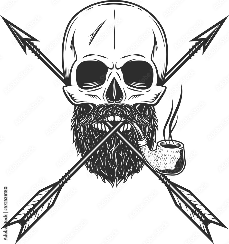 Skull smoking pipe with mustache and beard with vintage hunting arrow ...