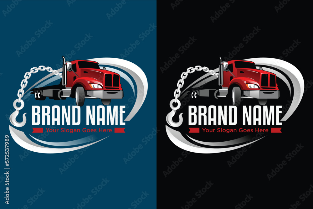 Towing truck Wrecker chain illustration logo design Stock Vector ...