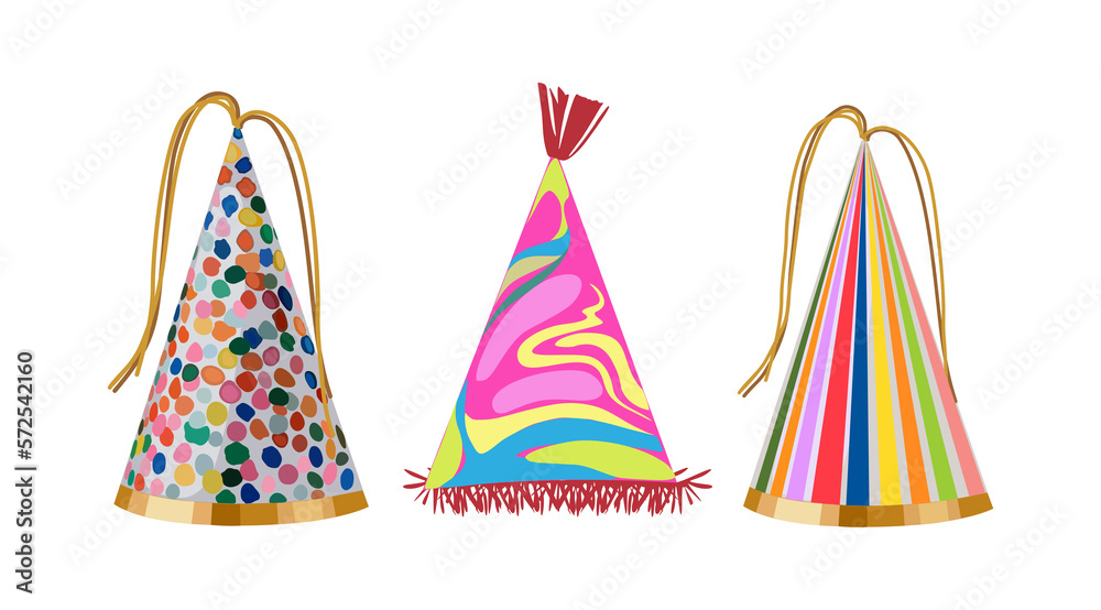 Set of Birthday party hats isolated on transparent background. Party ...