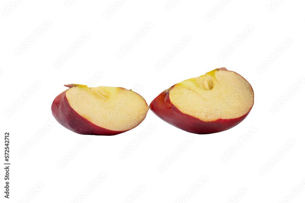 Falling red apple slice isolated on transparent background. Stock Photo ...