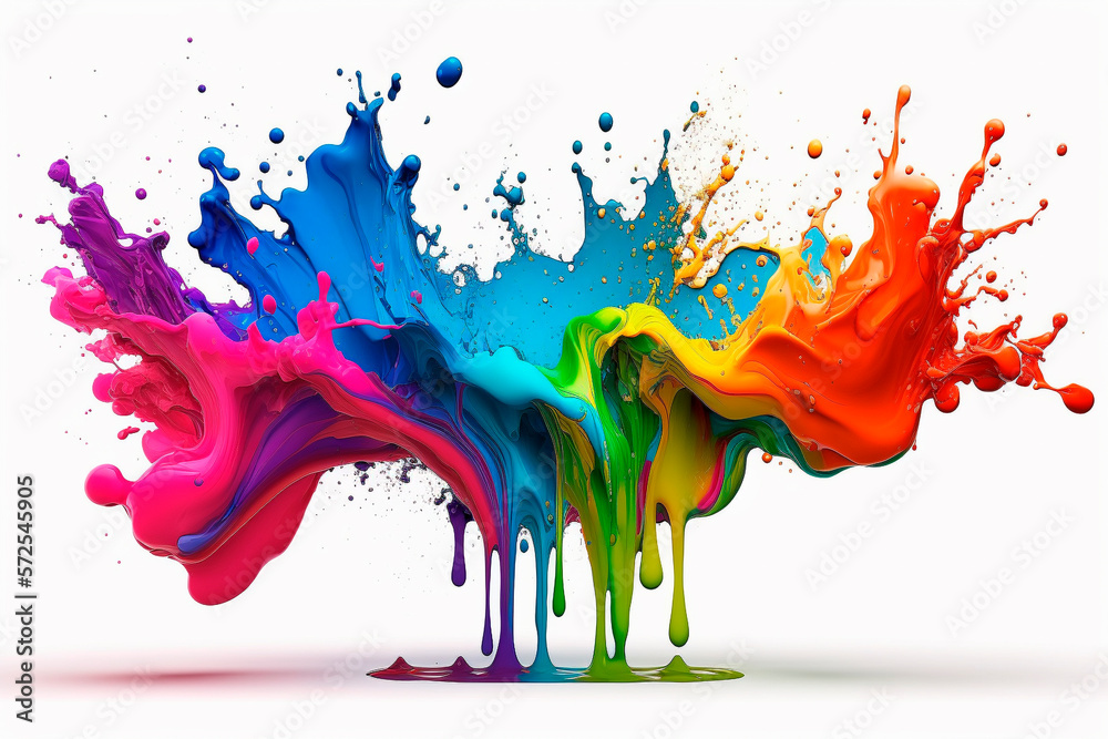 Exploding liquid paint in rainbow colors with splashes Stock ...