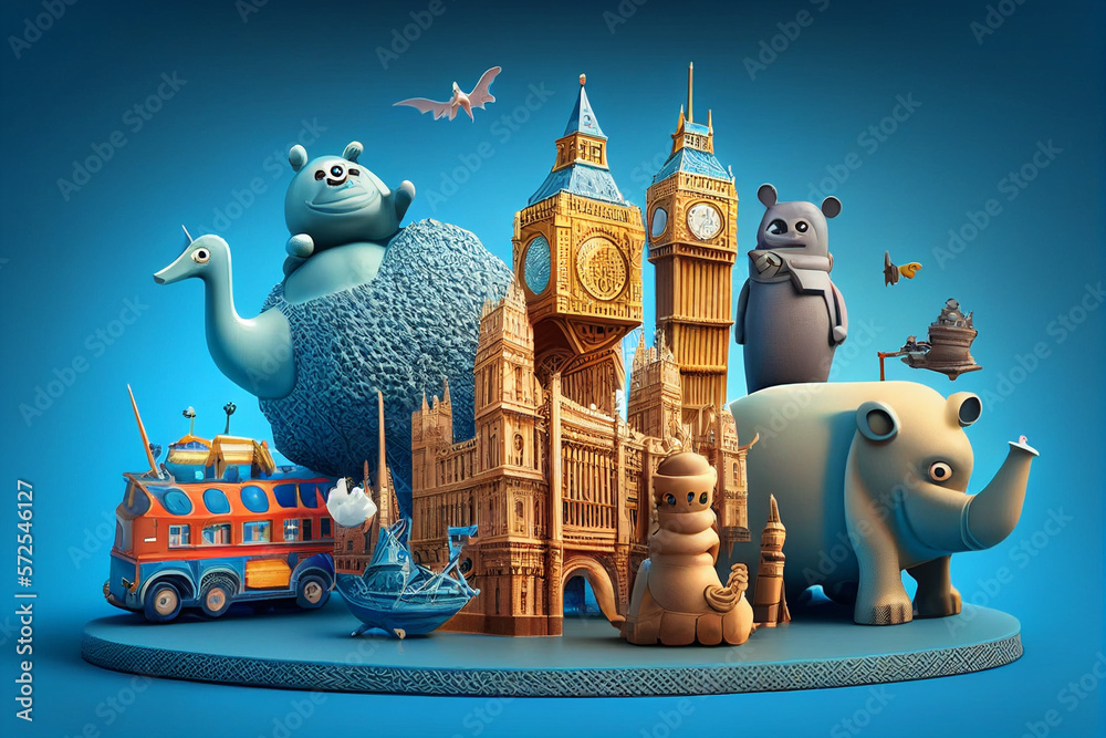 3d cartoon character cute Various tourist attractions in England ...