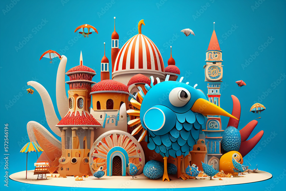 3d cartoon character cute Various tourist attractions in Turkey ...