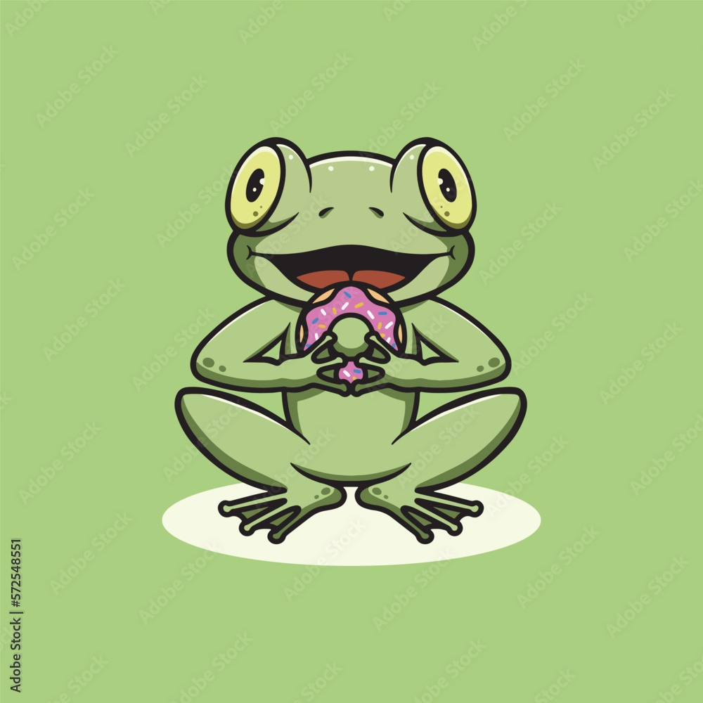 Cute frog eating donut cartoon illustration Stock Vector | Adobe Stock