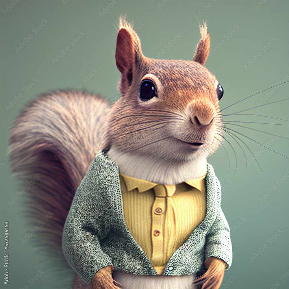 Realistic lifelike squirrel in retro vintage pastel colourful, mod ...