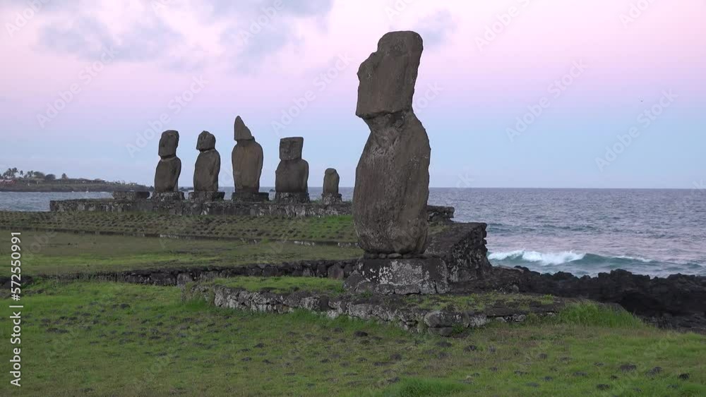 Statues on Easter Island. Mysterious Giant megalith Moai statues. CLOSE ...