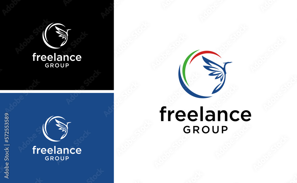 freelance logo dynamic circle with fly bird vector idea Stock Vector ...