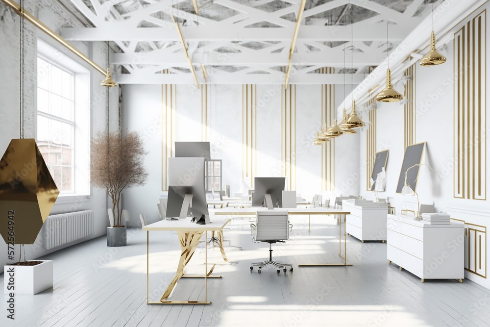 Luxury white workspace office decorated with industrial loft modern ...