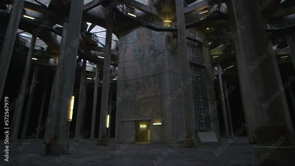 Low angle shot of inside a cooling tower of a nuclear power station ...