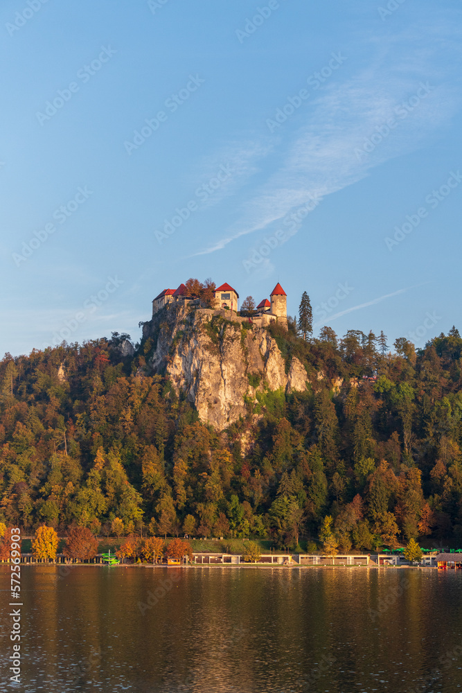 Bled castle, castle veldes, located high above the lake bled beeing ...