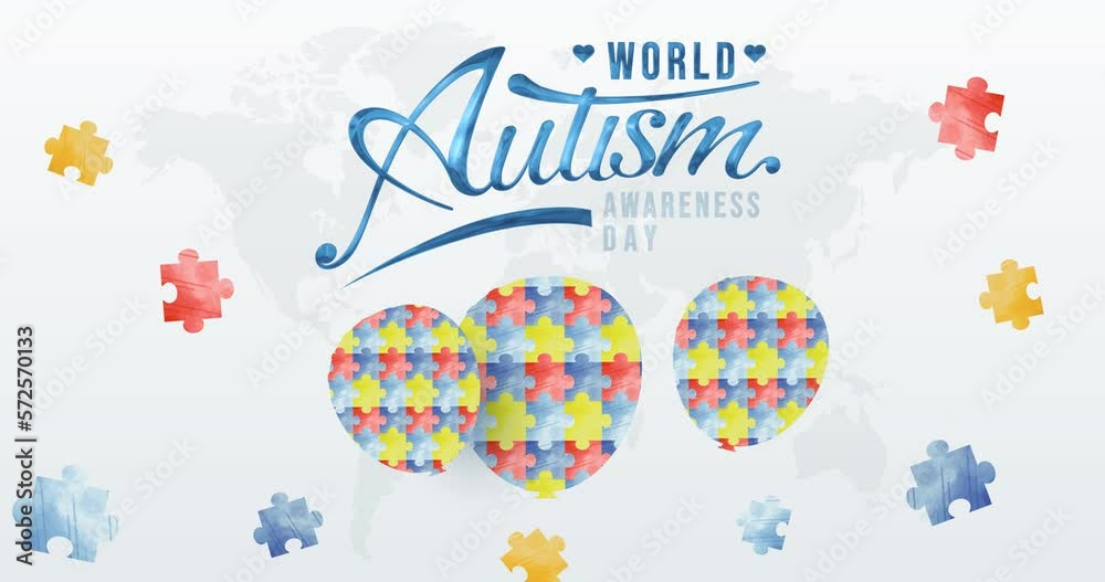 World Autism Awareness Day greeting animation text, lettering with ...