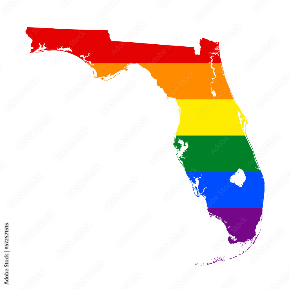 LGBT flag map of the Florida. PNG rainbow map of the Florida in colors ...