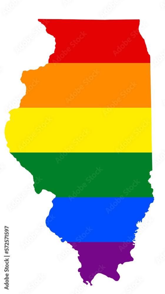 LGBT flag map of the Illinois. PNG rainbow map of the Illinois in ...