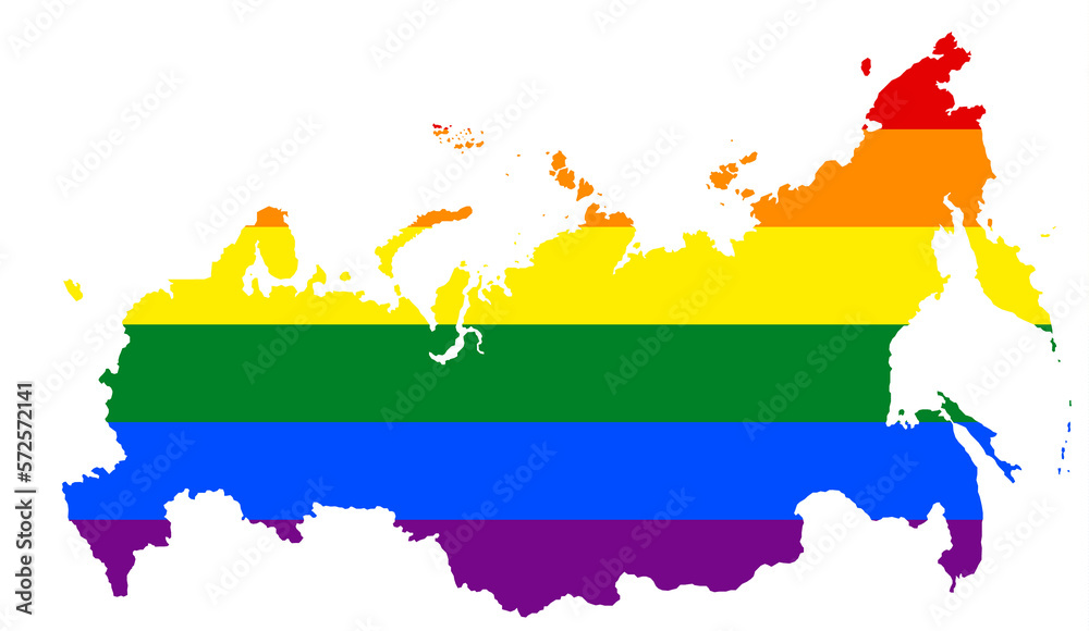 LGBT flag map of the Russia. PNG rainbow map of the Russia in colors of ...