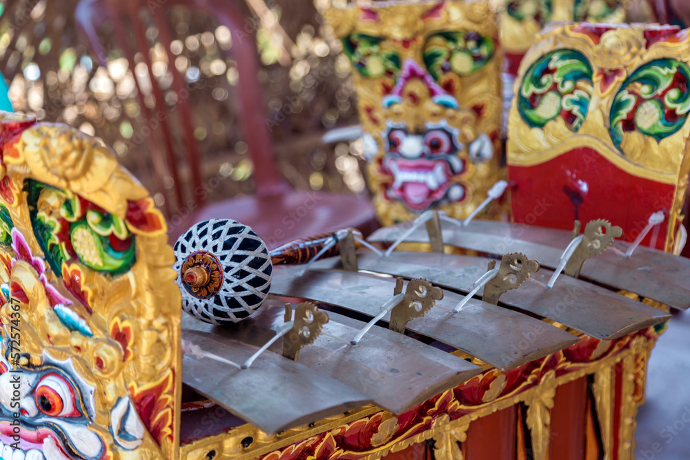 Ritual percussion instrument in Hindu temple, Karangasem, Bali ...