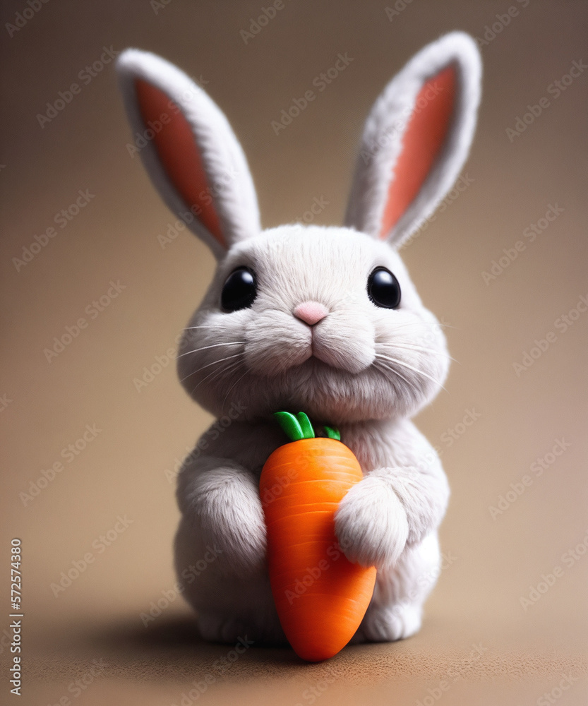 white rabbit with a big carrot created with Generative AI technology ...