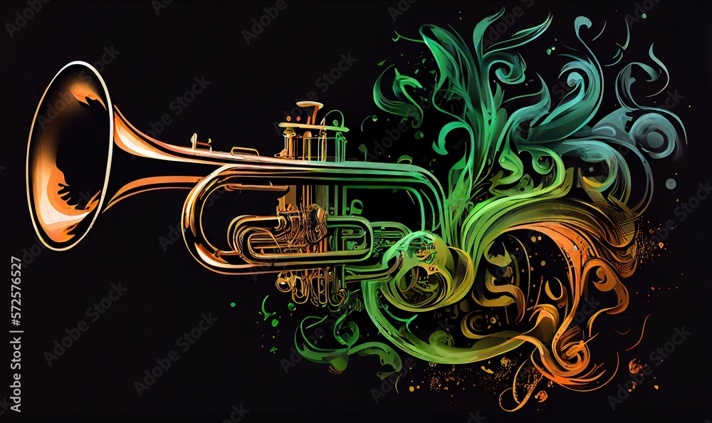 Trumpet. Music graphite poster, background, wallpaper. Printable ...
