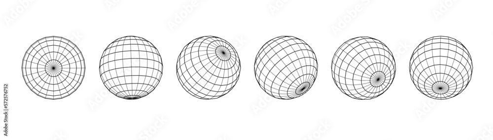 Wireframe spheres globe earth. Globe icons in different angles. Outlane ...