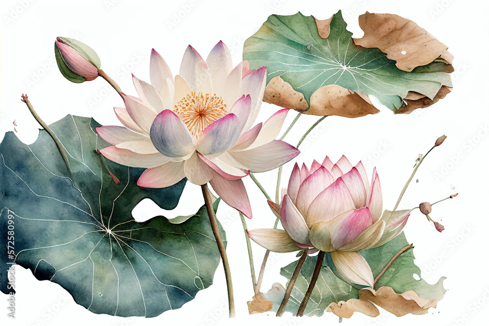Lotus Flowers, Illustration, Generative AI Stock Illustration | Adobe Stock