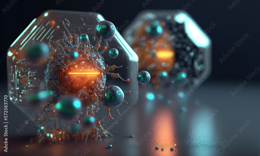 Microscopik view of a nanorobot healing cells. Futuristic concept of ...