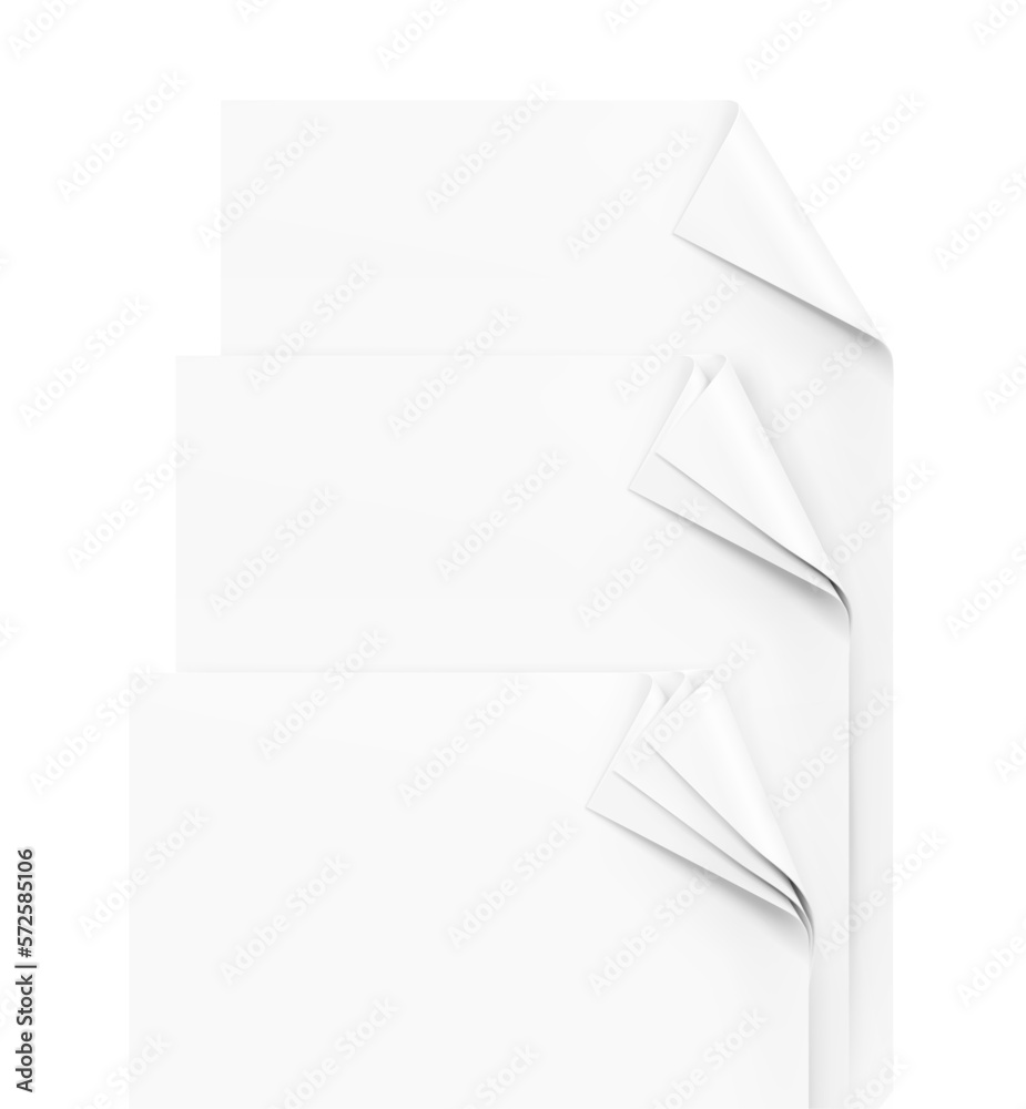 Three sheets with a curved edge. Vector illustration isolated on white ...