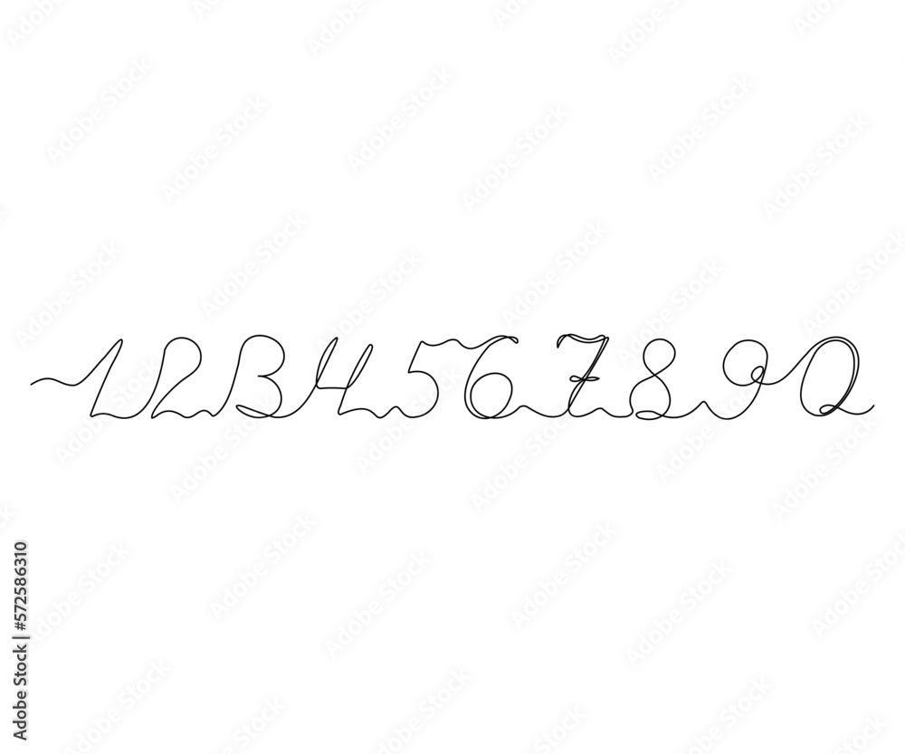 a set of Arabic numerals from 1 to zero , hand-drawn, continuous ...