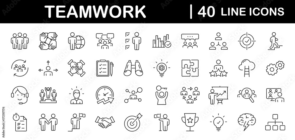 Team work set of web icons in line style. Teamwork and business ...