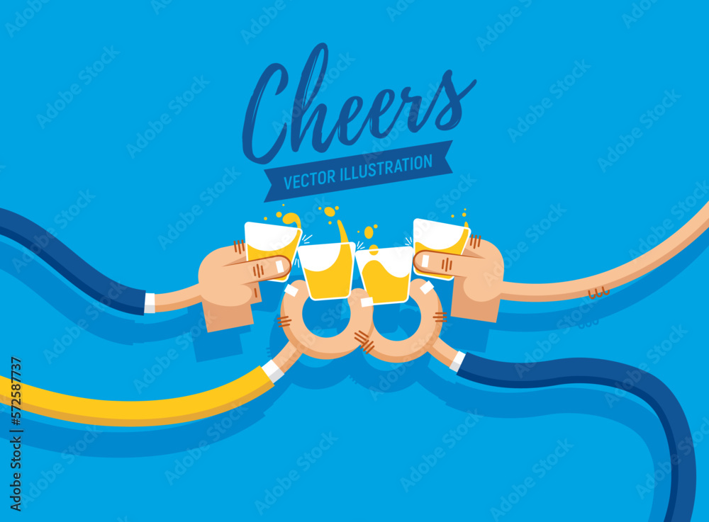 Vector illustration of drinking shots and whiskey, cheers, clinking ...