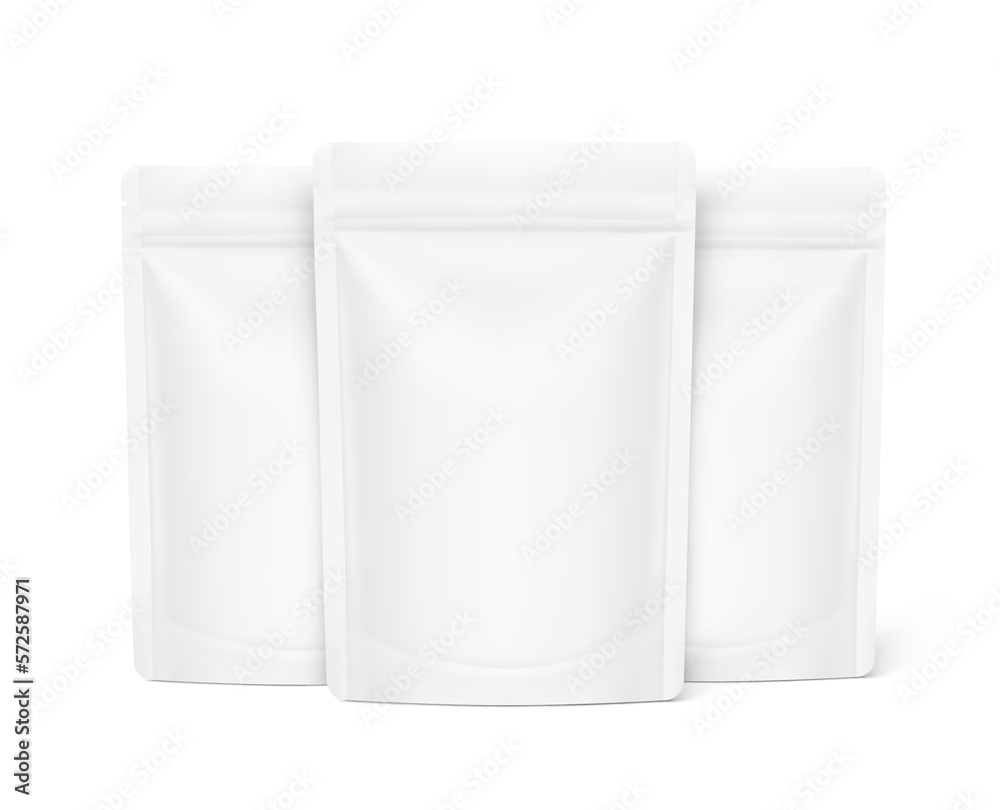 Blank stand up pouch bag with zipper mockup set. Vector illustration ...