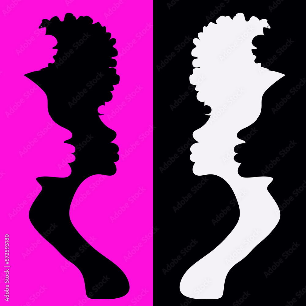 Black African Americans, silhouette. Man and woman. Profile. Symbols ...