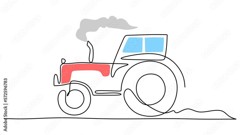 One line drawing of big tractor isolated on white background ...