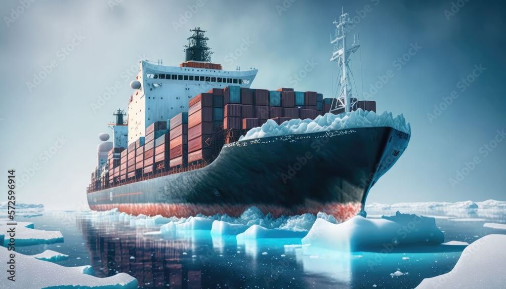 Logistics Challenges - Container Freight Ship Stuck in Frozen Sea Ice ...