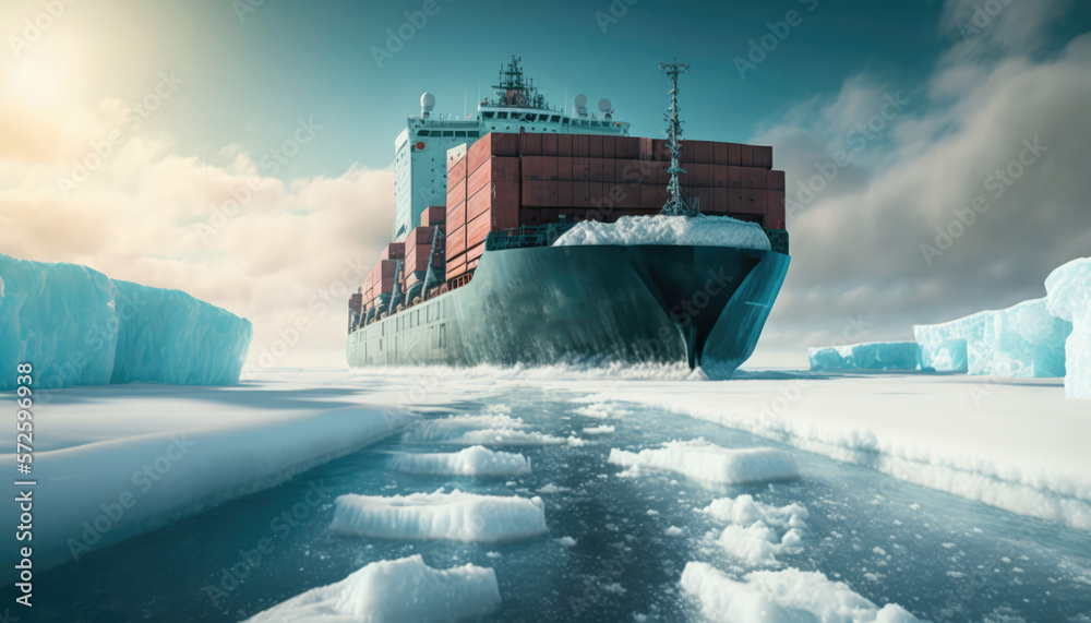 Logistics Challenges - Container Freight Ship Stuck in Frozen Sea Ice ...