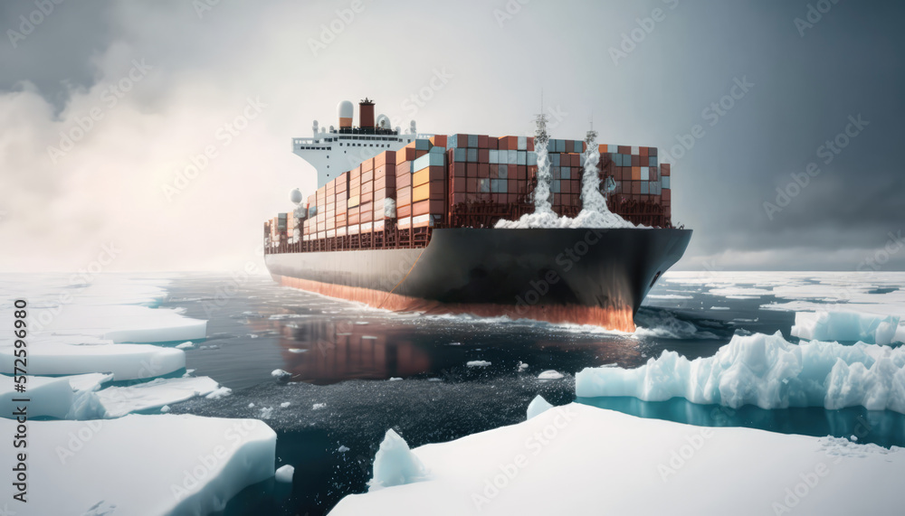 Logistics Challenges - Container Freight Ship Stuck in Frozen Sea Ice ...