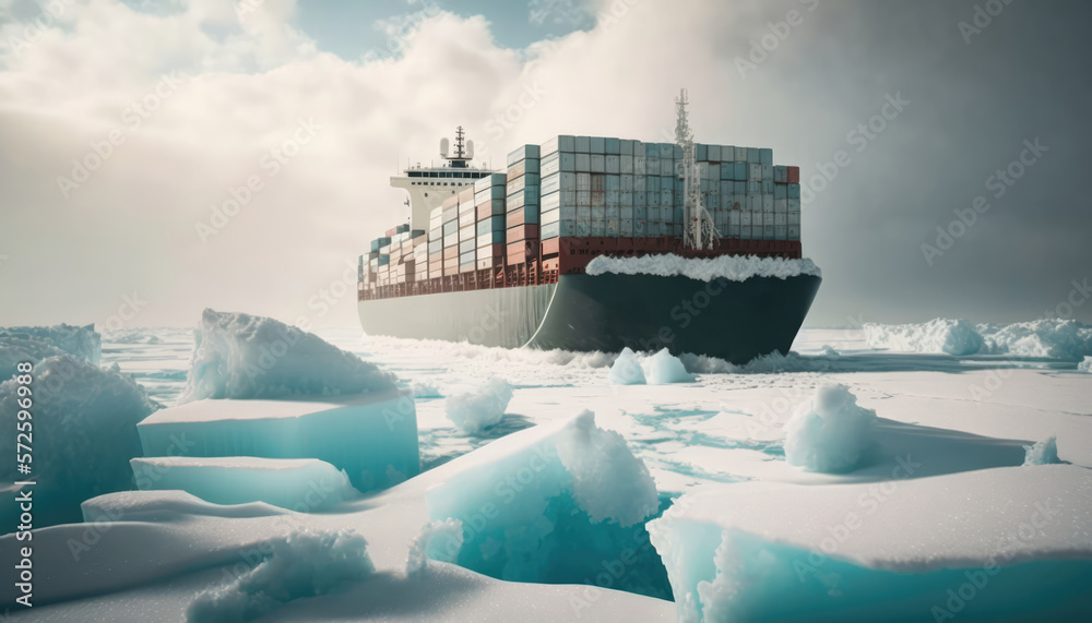 Logistics Challenges - Container Freight Ship Stuck in Frozen Sea Ice ...