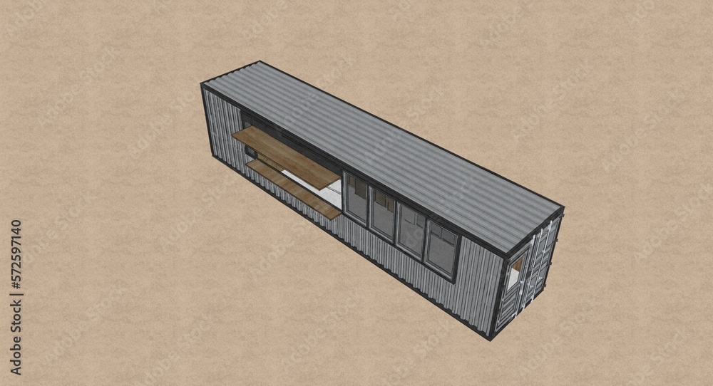 hand drawing sketch 40 feet container illustration minimalist cafe ...