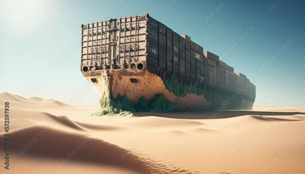 Logistics Challenges - Container Freight Ship Stuck in Desert Sands Symbolising Logistics ...