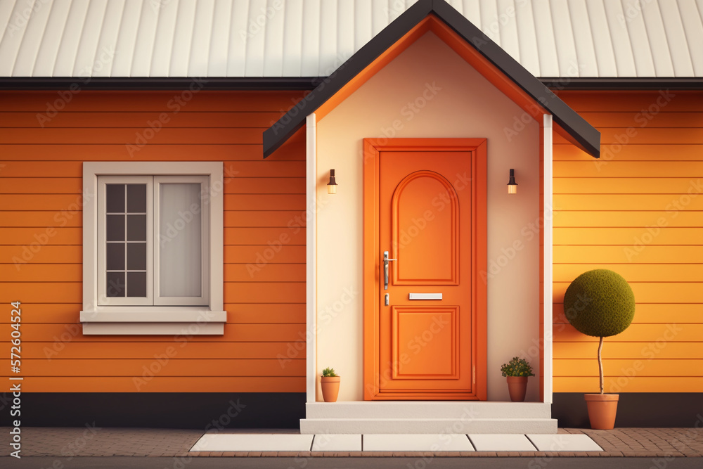 the exterior of a simple cute modern house from the front emphasizes ...