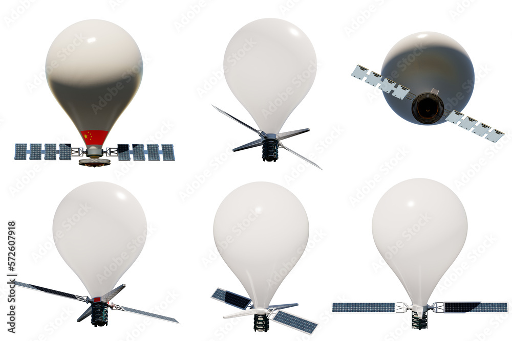 Six weather balloon with electronic equipment and solar panels ...