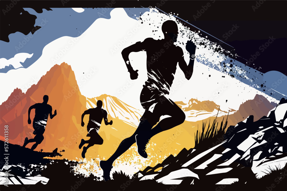 Running silhouettes. Vector illustration, Trail Running, Marathon ...