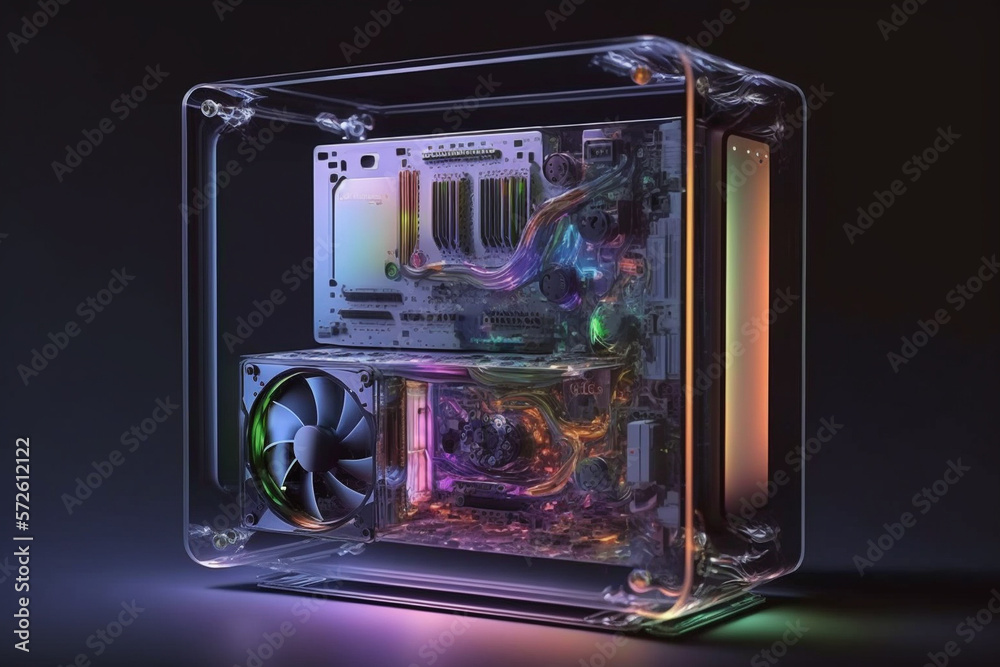 transparent computer system unit, created by a neural network ...