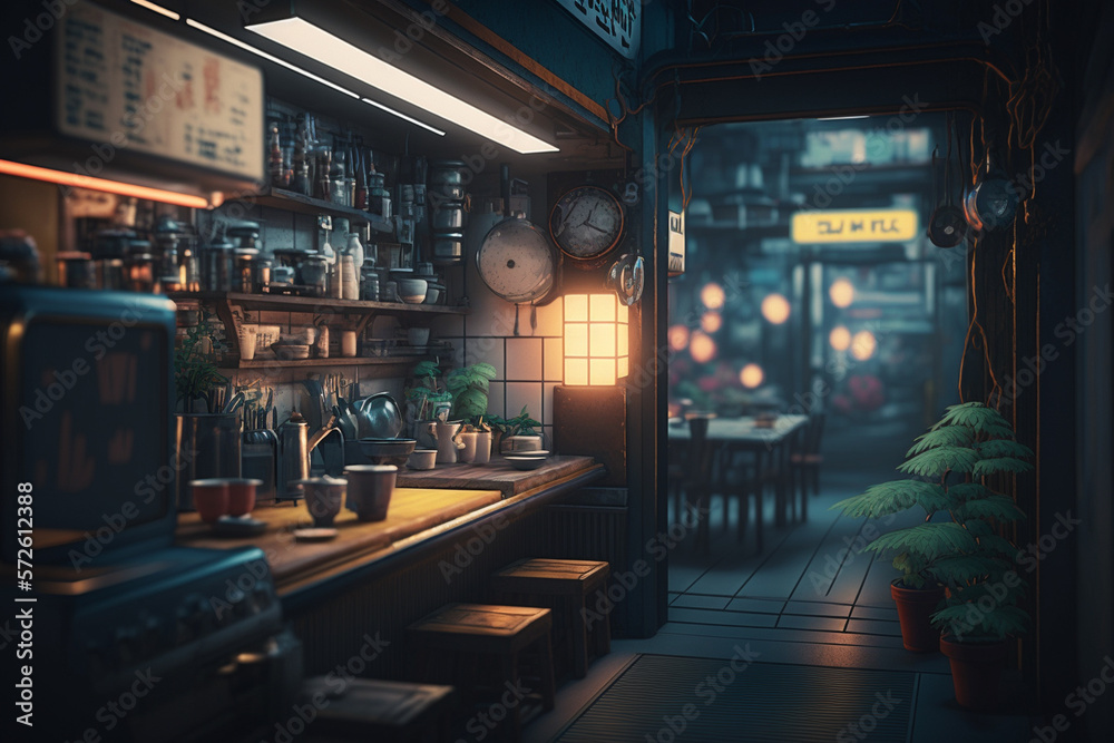 cramped japanese street restaurant, created by a neural network ...