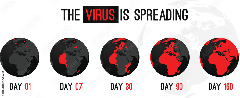 A Visual representation of a virus spreading process in black and red ...