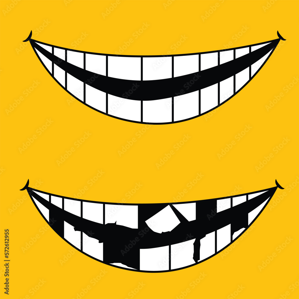 funny laughing smile and broken teeth vector. best to be used by ...