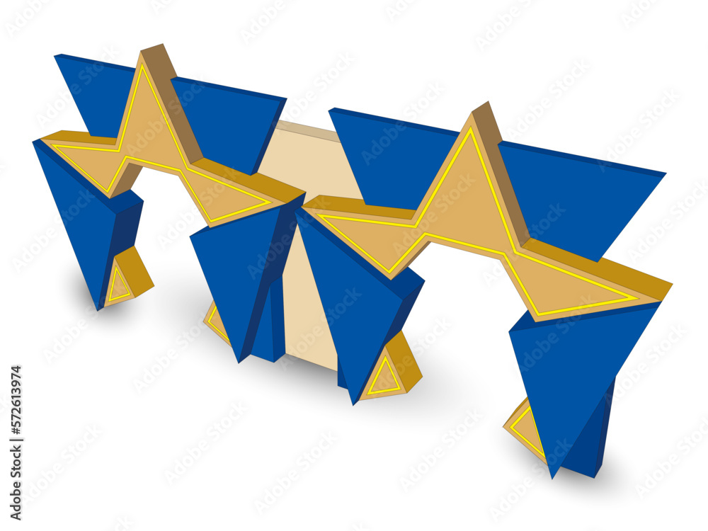 3d gate double entrance star decoration style gold blue color with ...