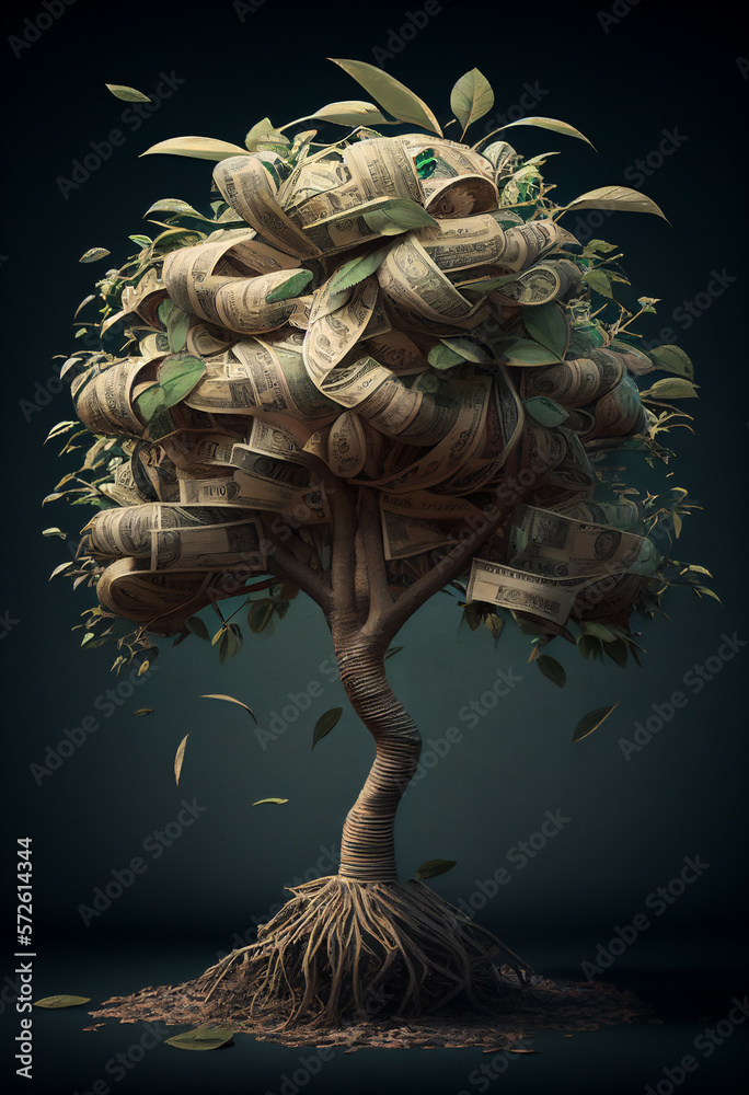 Magic money tree bringing wealth and cash to bring growth to an economy ...