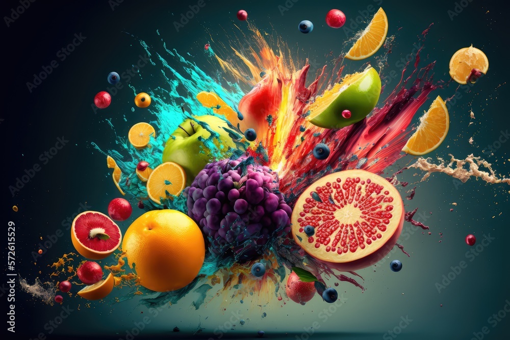Fruit Taste Explosion, Scattering Flying Different Fruits, Abstract ...