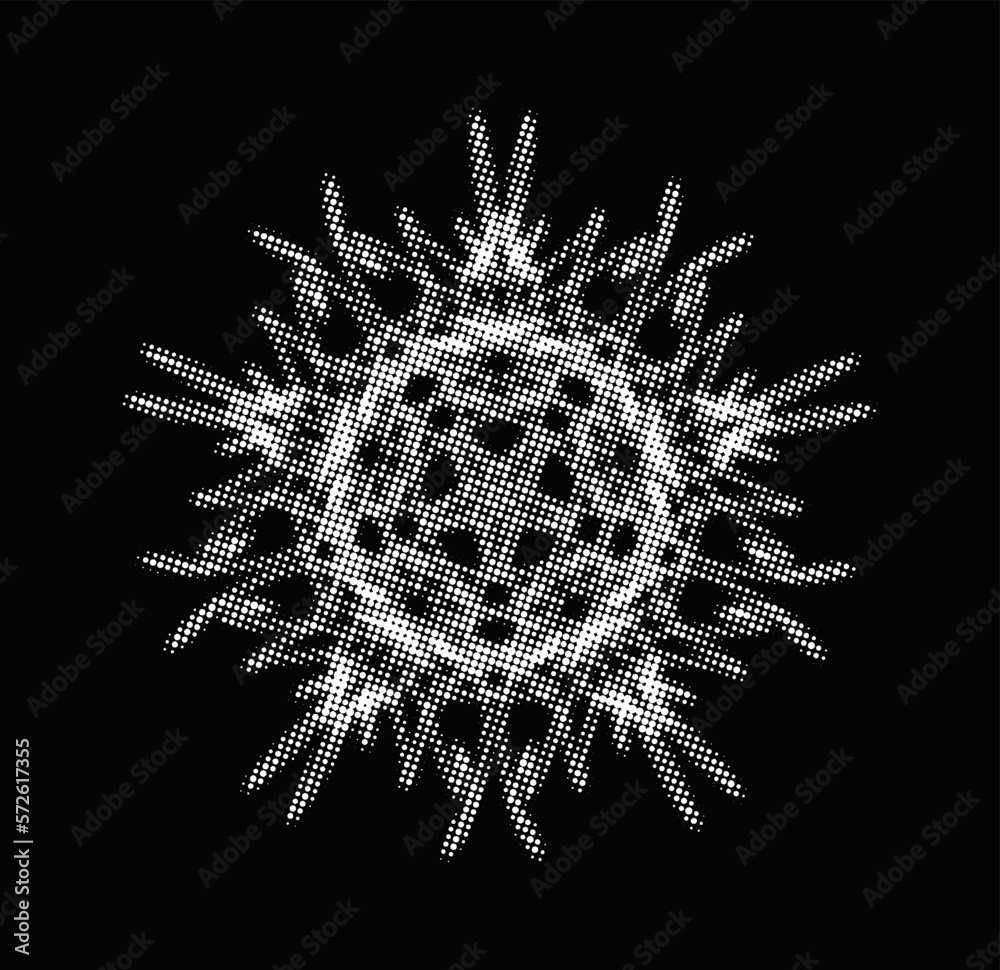 Perforated virus particle silhouette. Geometric dotted halftone shape ...