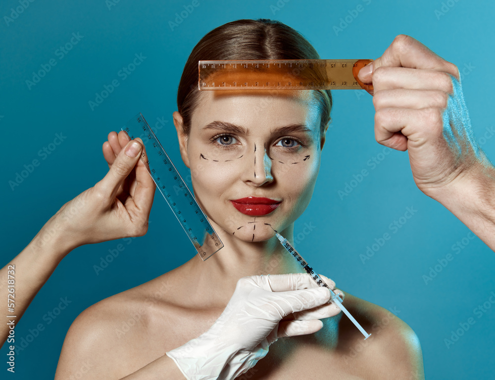 Making beauty, modifying face to make non-surgical or surgical correction, plastic surgery ...