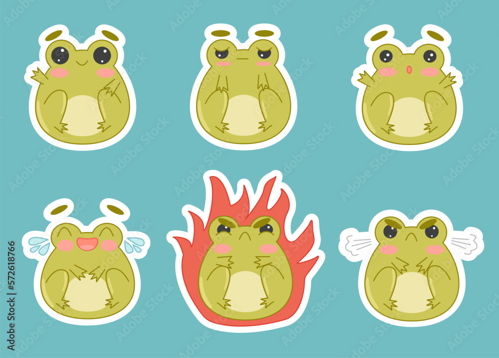 Vector set of cute cartoon frogs. Kawaii froggie pack. Baby animals ...